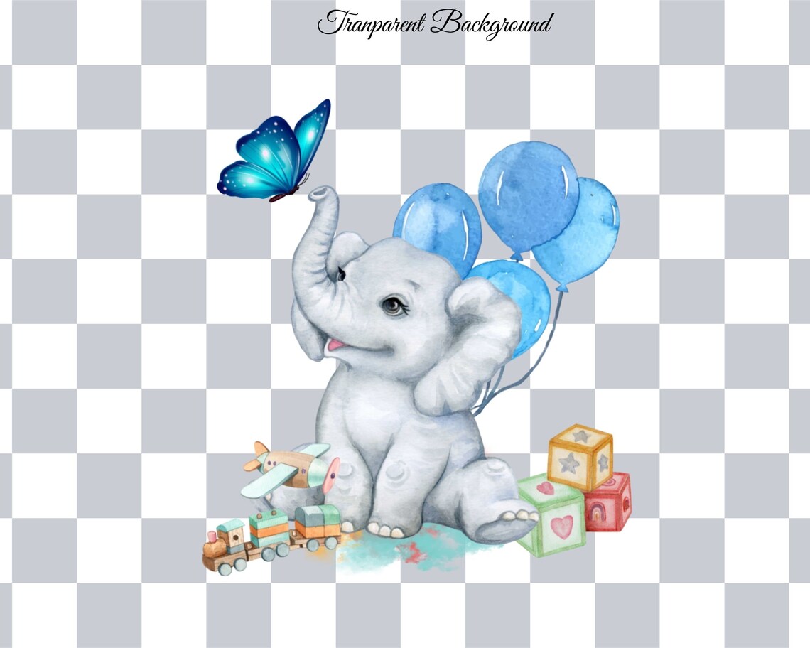 Cute Baby Elephant With Balloons Watercolor Clipart, Nursery Clipart ...