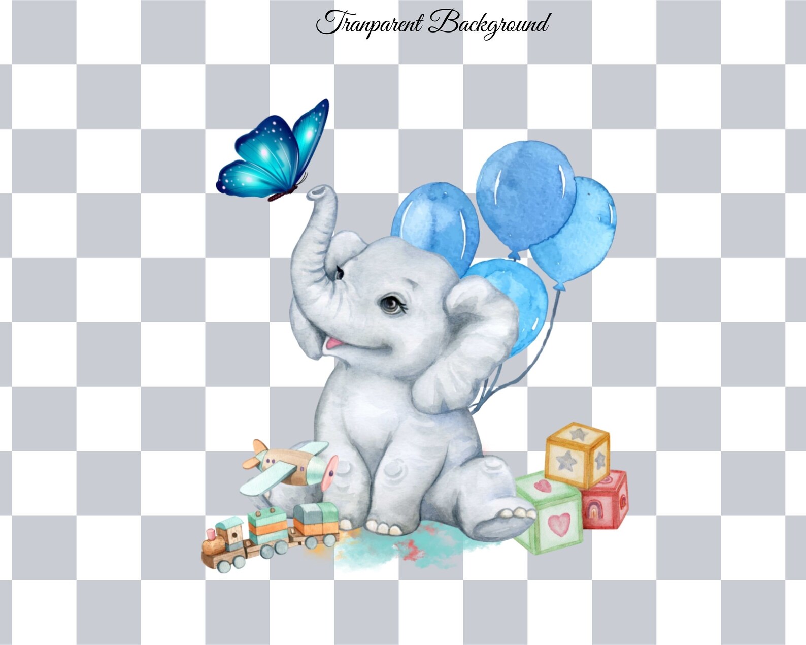 Cute Baby Elephant With Balloons Watercolor Clipart, Nursery Clipart ...