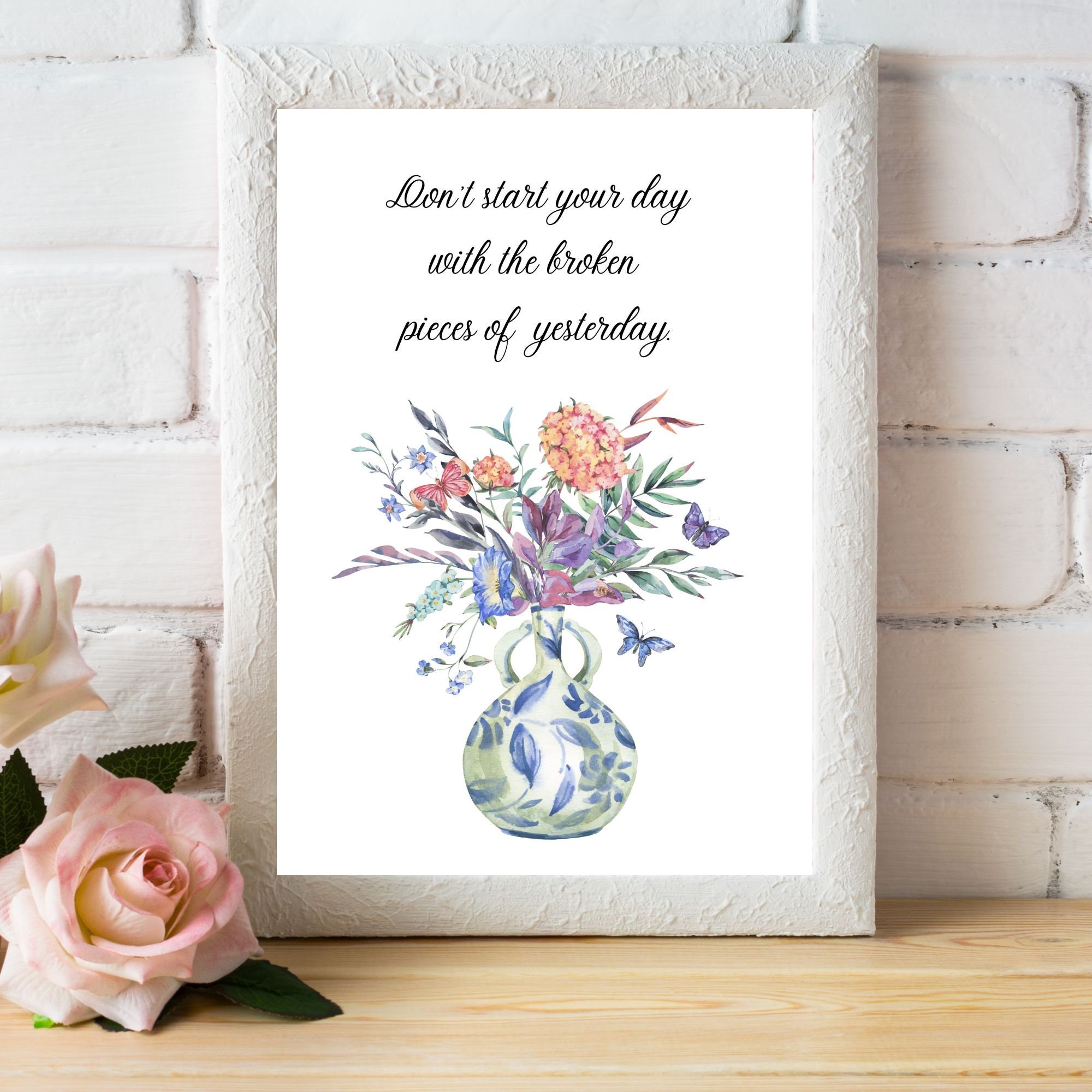Watercolor Flowers on a Vase Wall Art Motivational Quote for - Etsy