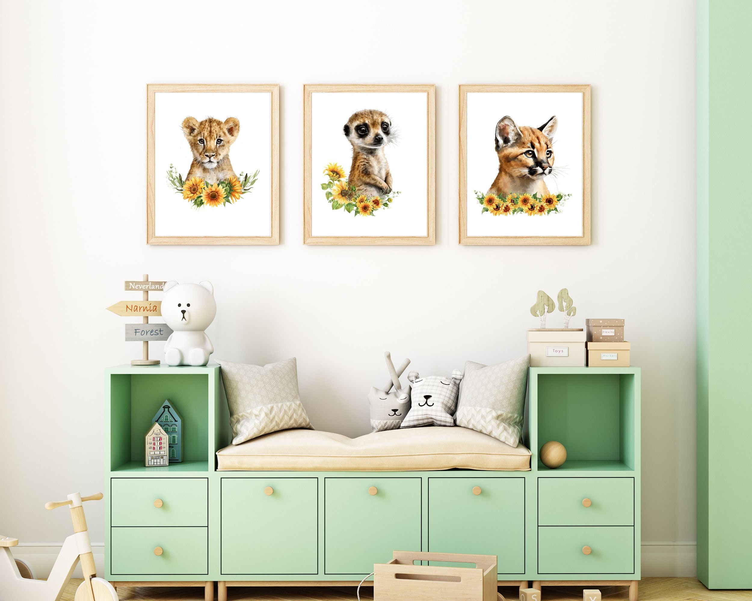 Watercolor Baby Safari Animal Clipart, Floral Jungle Baby Animal ...