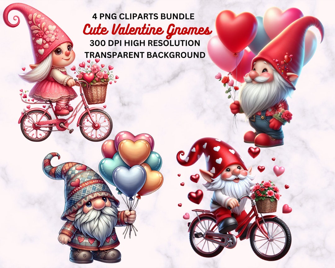 Cute Gnomes Valentines Day Clipart, 4 PNG Files, Digital Download, Junk ...