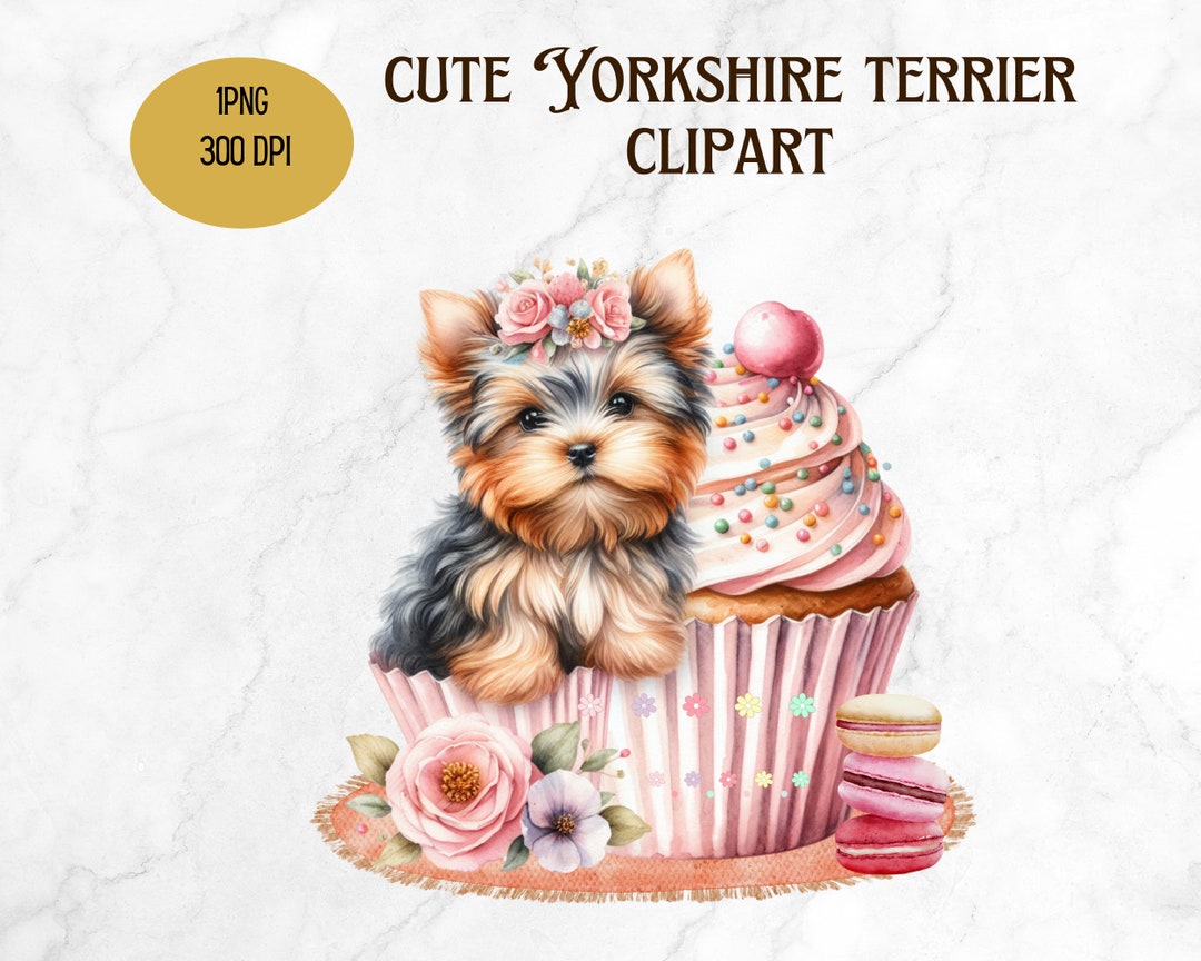 Adorable Watercolor Yorkshire Terrier Cupcake Digital Download PNG ...