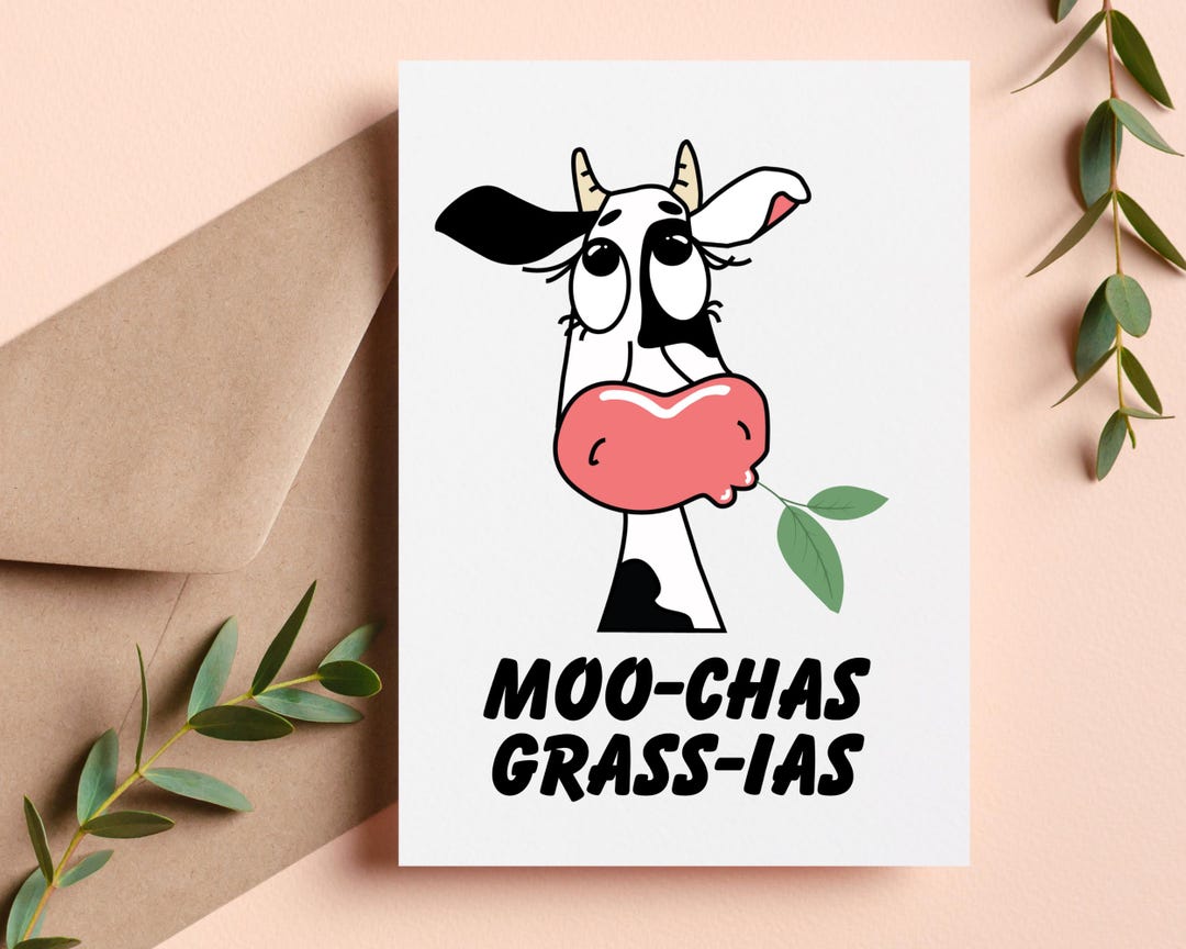 Funny Cow Thank You Card, Farmhouse Humor Printable PDF, “moo-chas ...