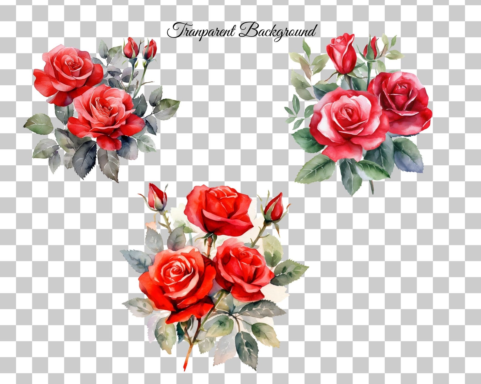 Watercolor Red Roses Clipart Bundle | Rose and Leaves PNG| Instant ...
