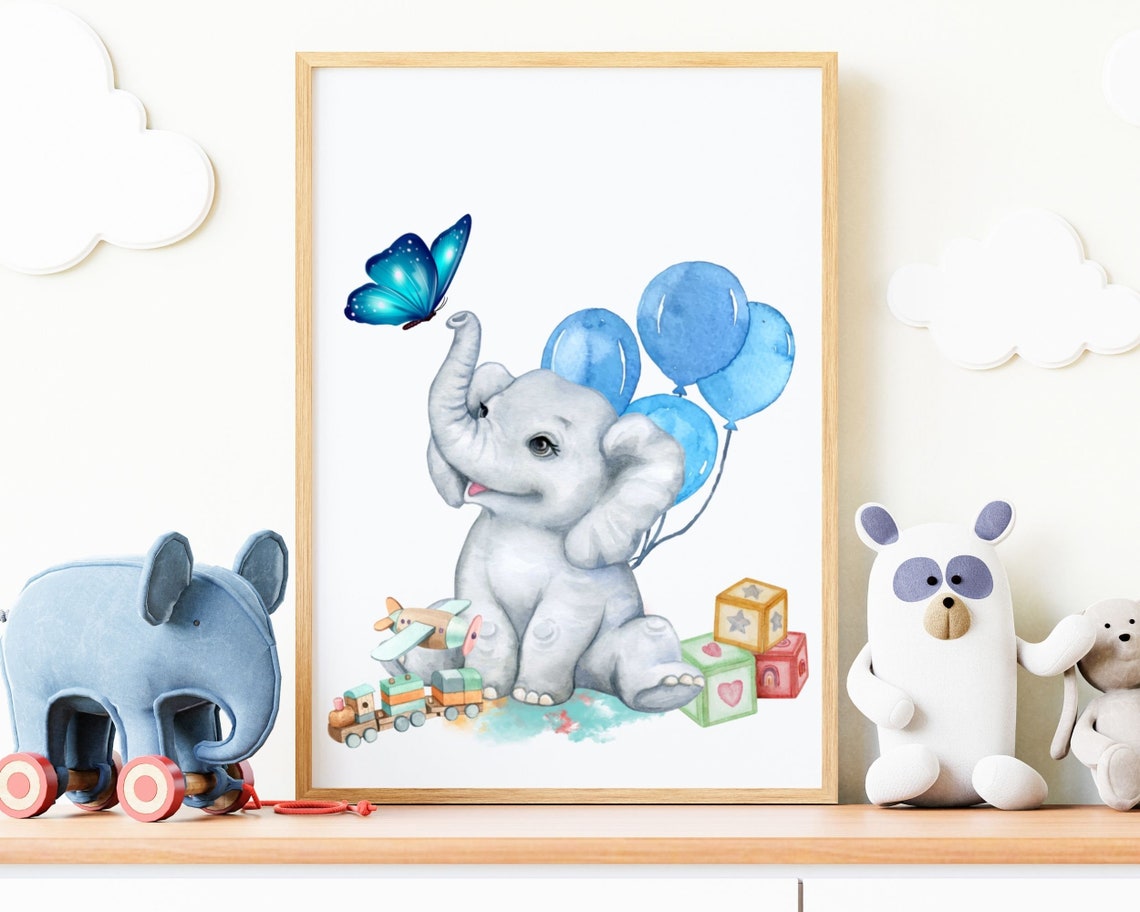 Cute Baby Elephant With Balloons Watercolor Clipart, Nursery Clipart ...