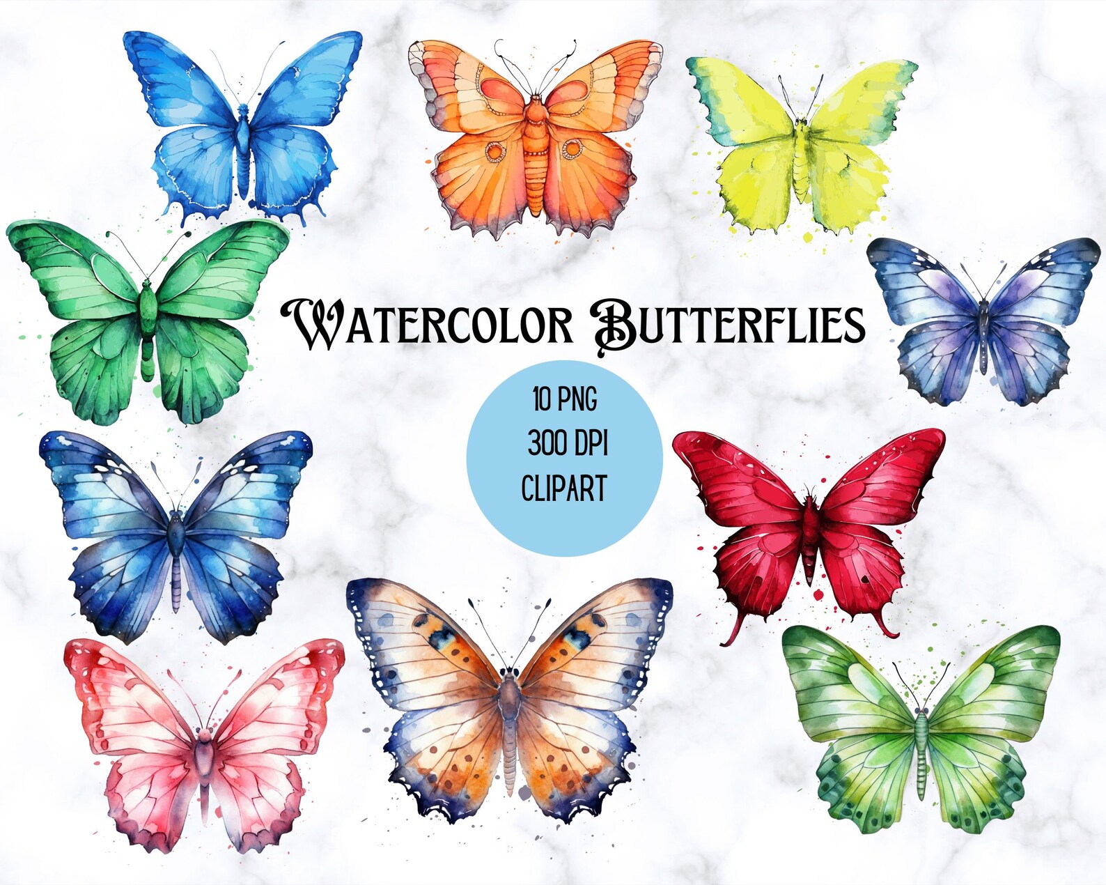 Watercolor Butterfly Clipart: Colorful PNG Illustrations (commercial ...