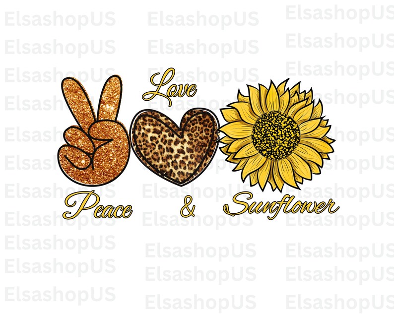 Peace, Love and Sunflower Clipart, Digital Download, Heart, Peace ...