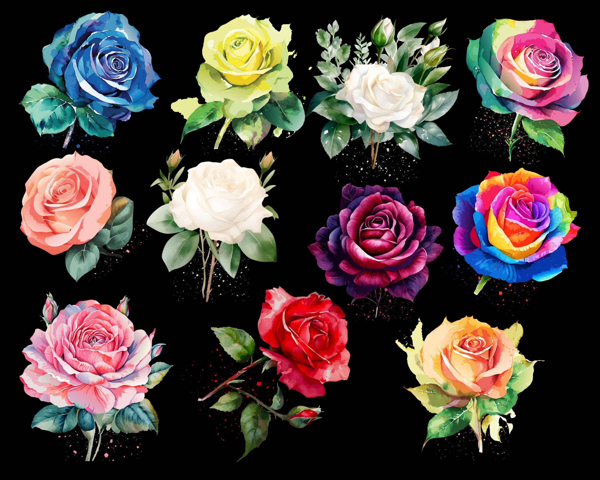Watercolor Single Rose Clipart Bundle | Rose PNG | Digital Download ...