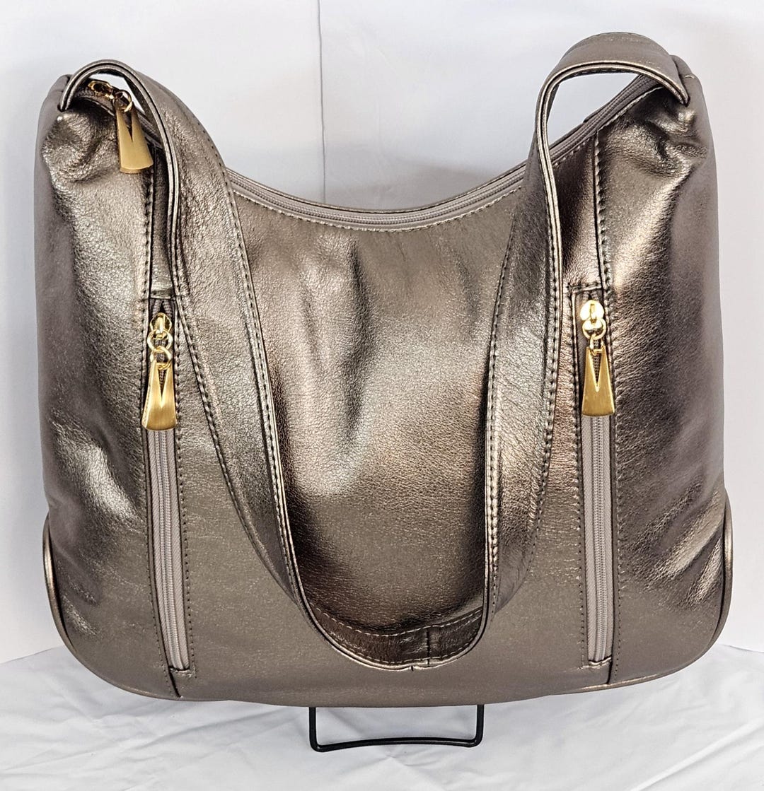 Pewter Shining Genuine Leather Handbag!item Tr8007ps Made in USA! - Etsy