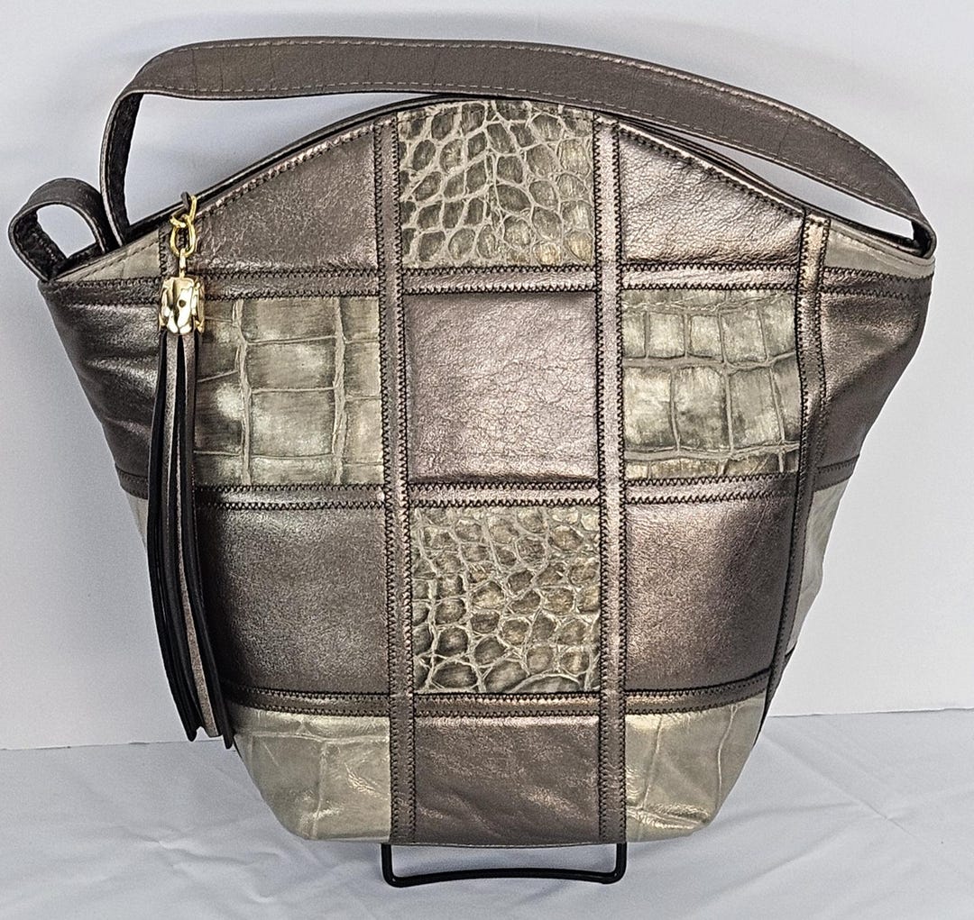 Pewter Zigzag Genuine Leather Handbag - Square Design, Made in USA - Etsy