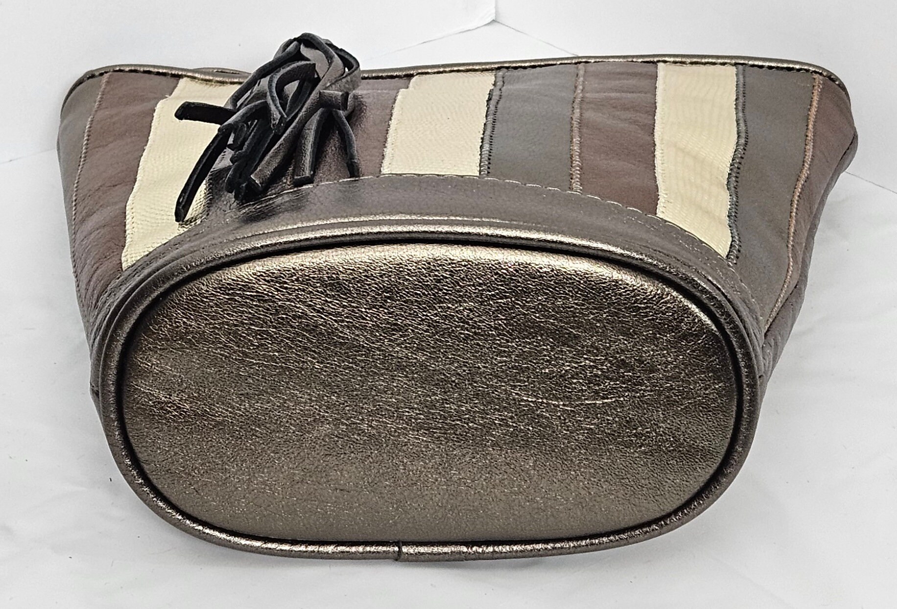 Pewter Zigzag Genuine Leather Handbag: Multi-tone Bucket Bag - Etsy