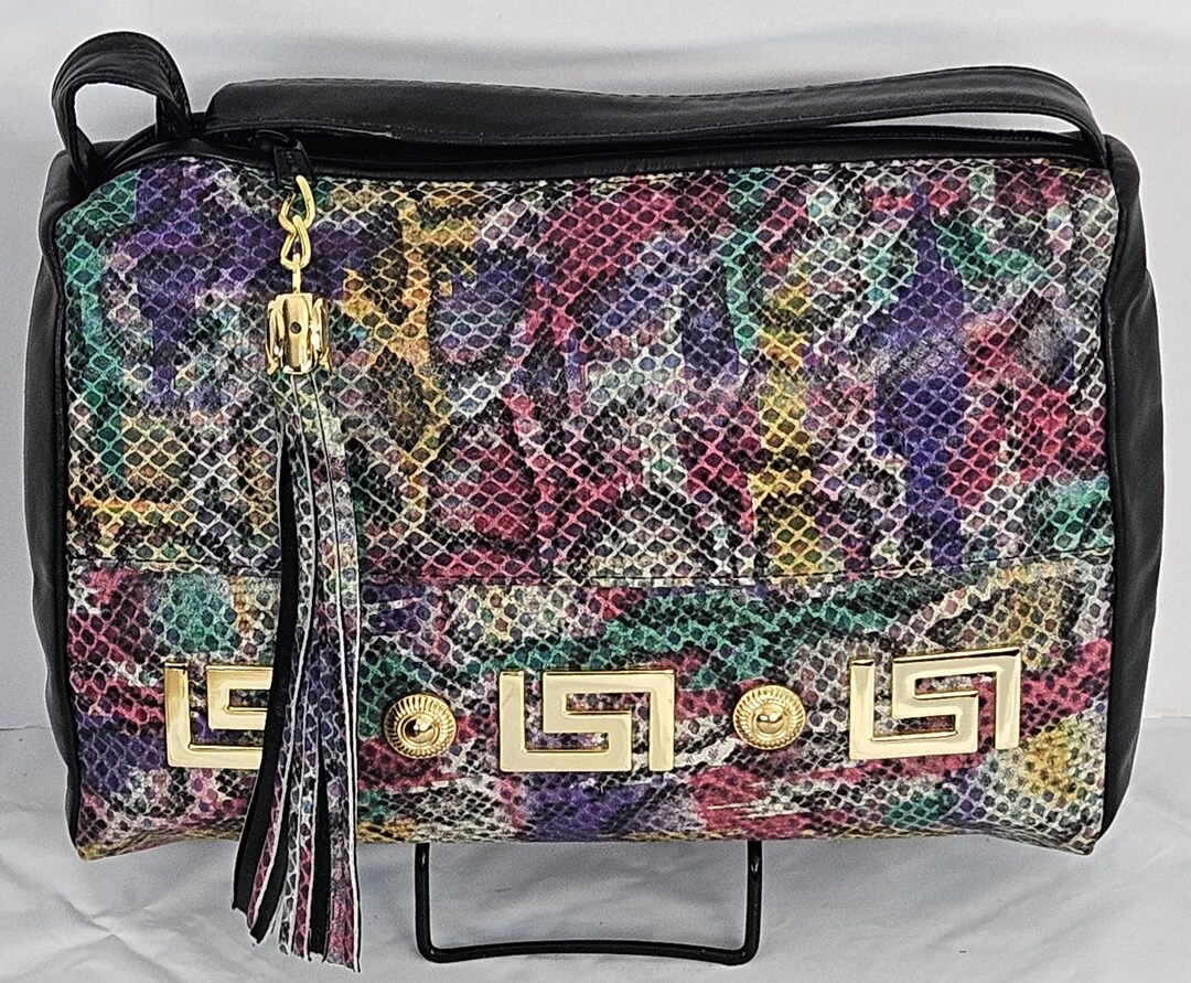 Black With Multi Print, Gold Matel Z&buttons Design on Genuine Leather ...