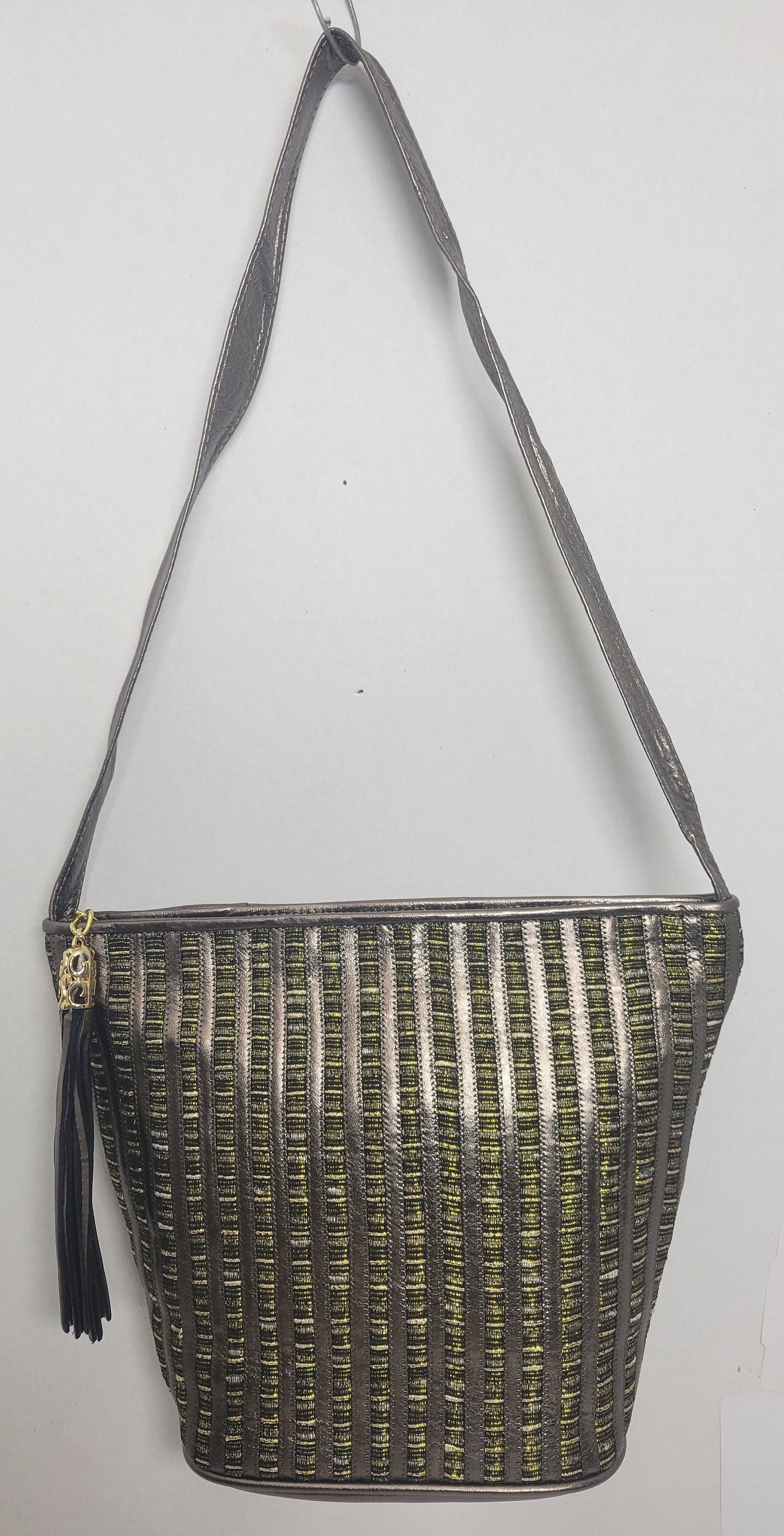 Pewter With Pewter Zigzag Design Leather Shoulder Handbag for Women ...