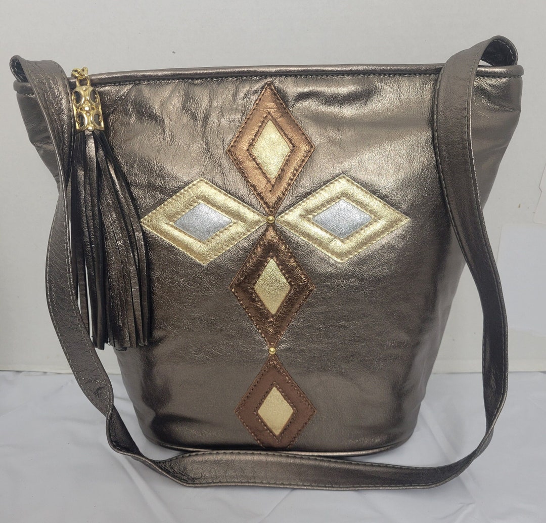 Pewter With Cross Three Tone Design Leather Shoulder Handbag for Women ...