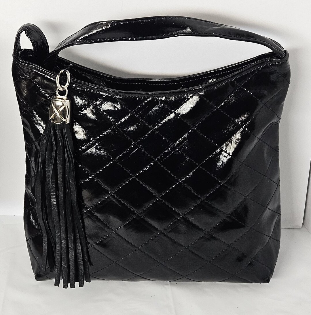 Black Patton Leather Handbag: Diamond Stitch Luxury Purse - Etsy