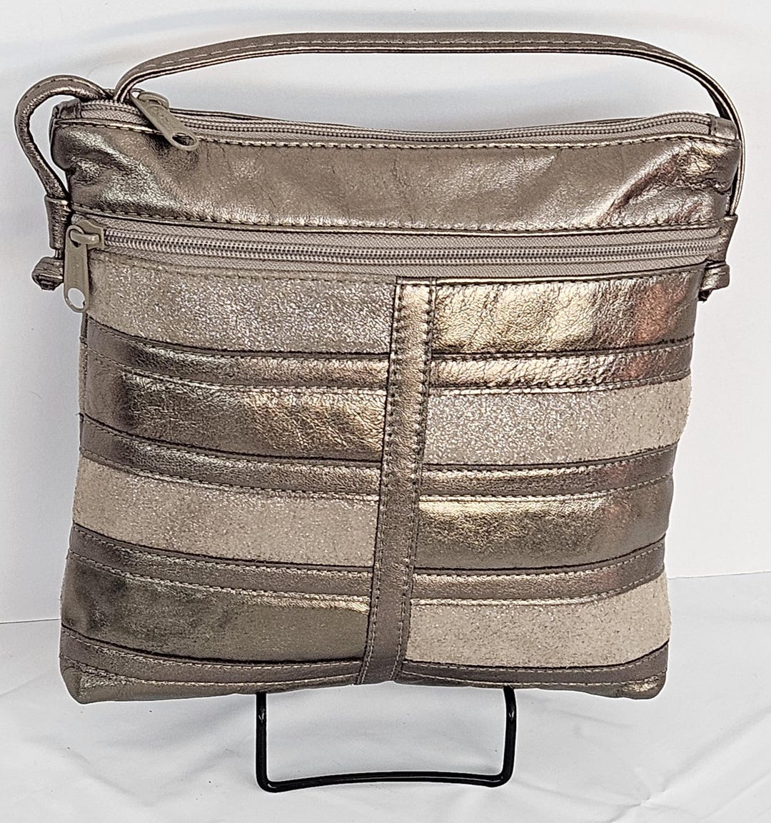 Pewter With Pewter,and Glitter Metallic Leather Patchwork Purse ...