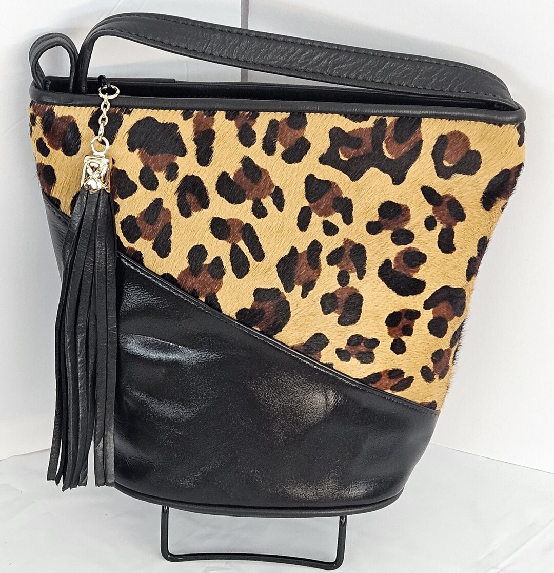 Black With Leopard Print Triangle Genuine Leather Handbag.#tr2099blp ...