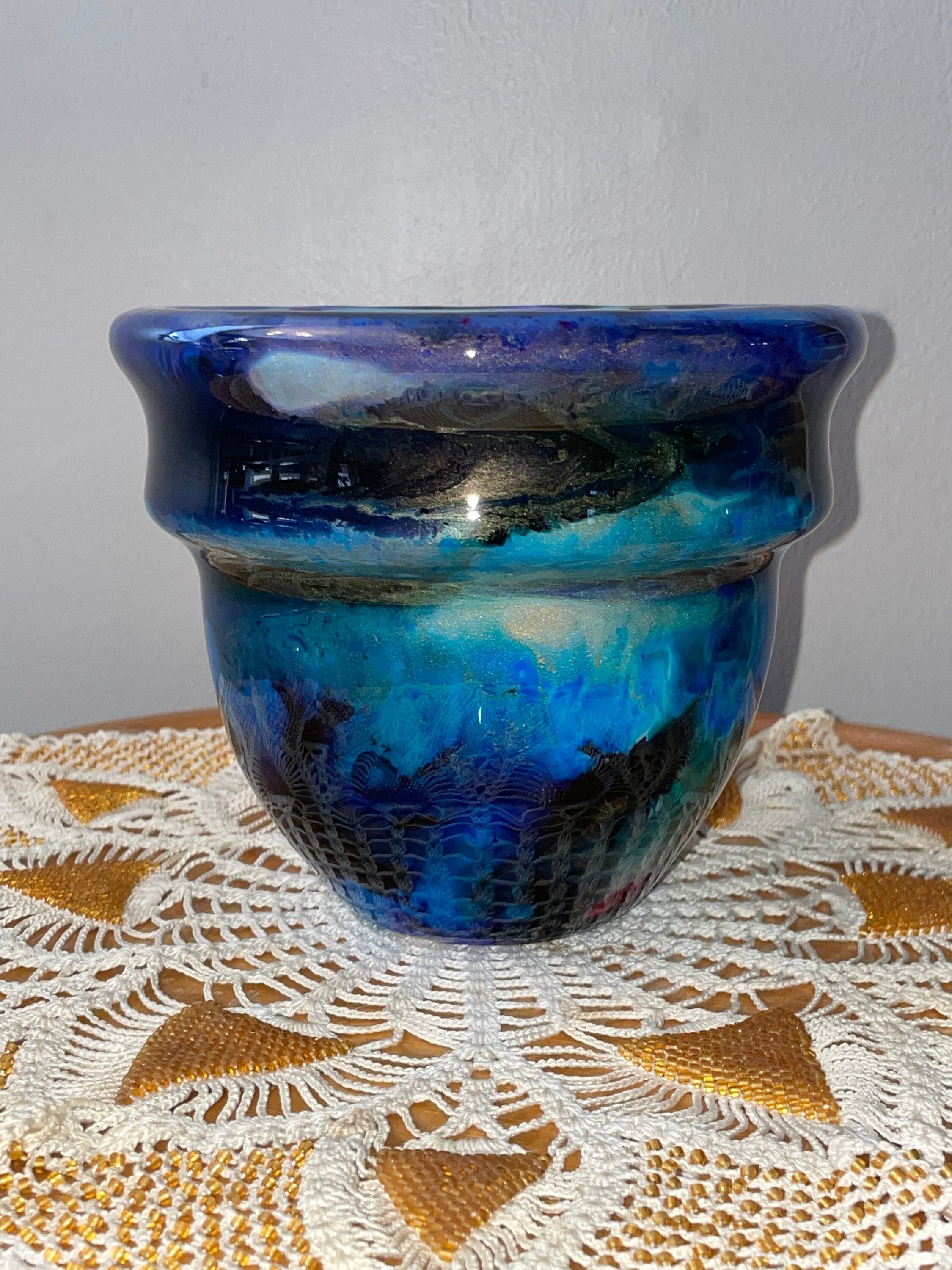 5.5 Inch Ceramic Plant Pot Hand Painted With Alcohol Inks and Epoxy - Etsy