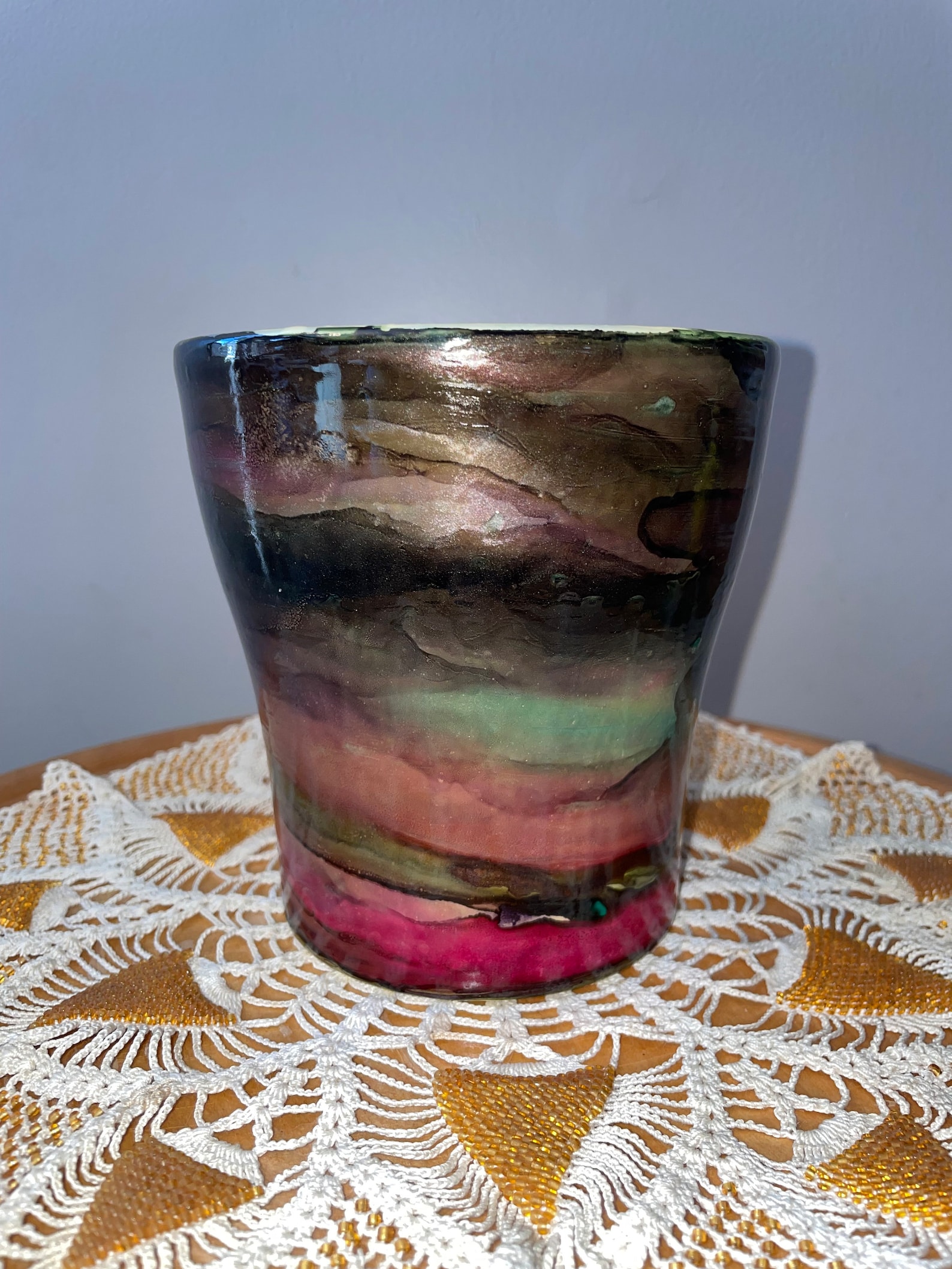 5 Inch Ceramic Planter Pot, Hand Painted With Alcohol Inks. mother ...