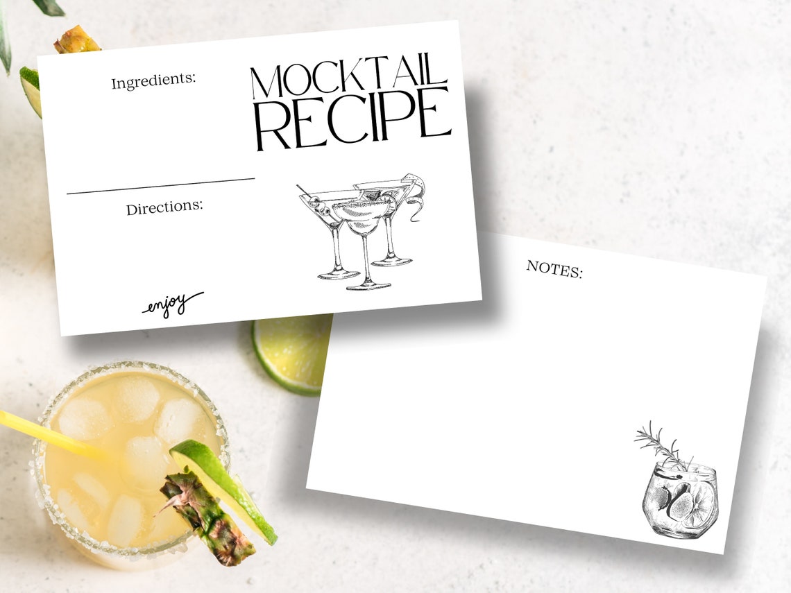 Simple Mocktail Recipe Card Template Minimal Recipe Card Editable ...