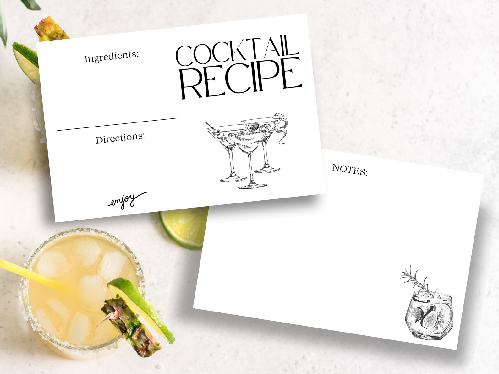 Simple Cocktail Recipe Card Template Minimal Recipe Card Editable ...