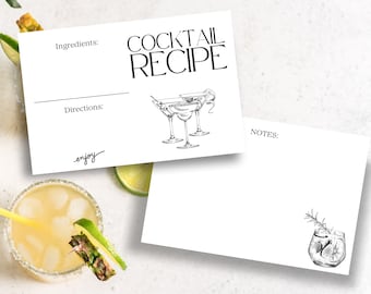 Simple Mocktail Recipe Card Template Minimal Recipe Card Editable ...