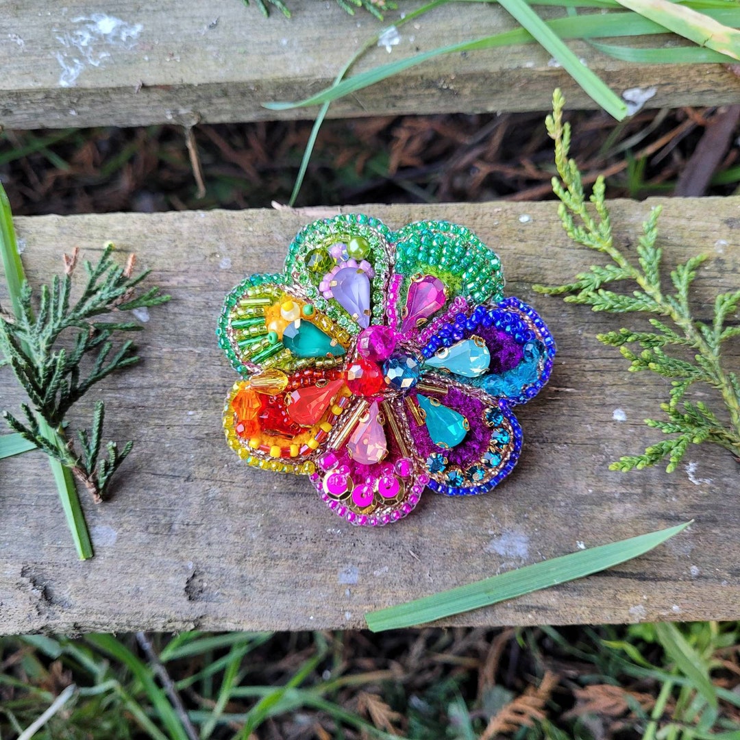 Handmade Hand Embroidered Beaded Flower Brooch Pin Gift for Her Wedding ...