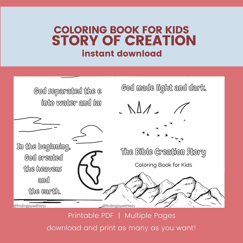 Christian Activities for Kids - Story of Creation Coloring Book - Etsy