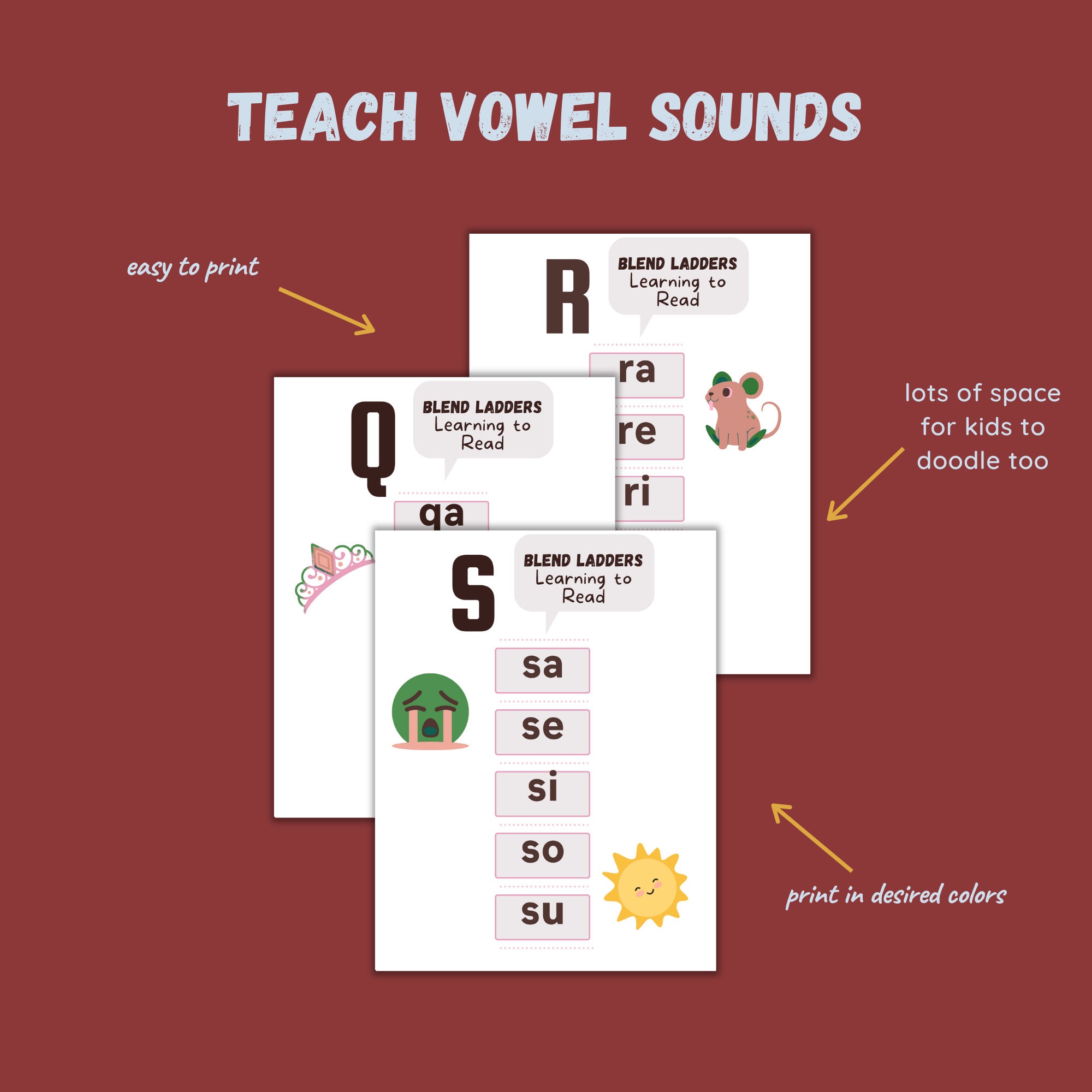 Blend Ladders - Learning to Read - Teach Kids Vowel Sounds - Etsy