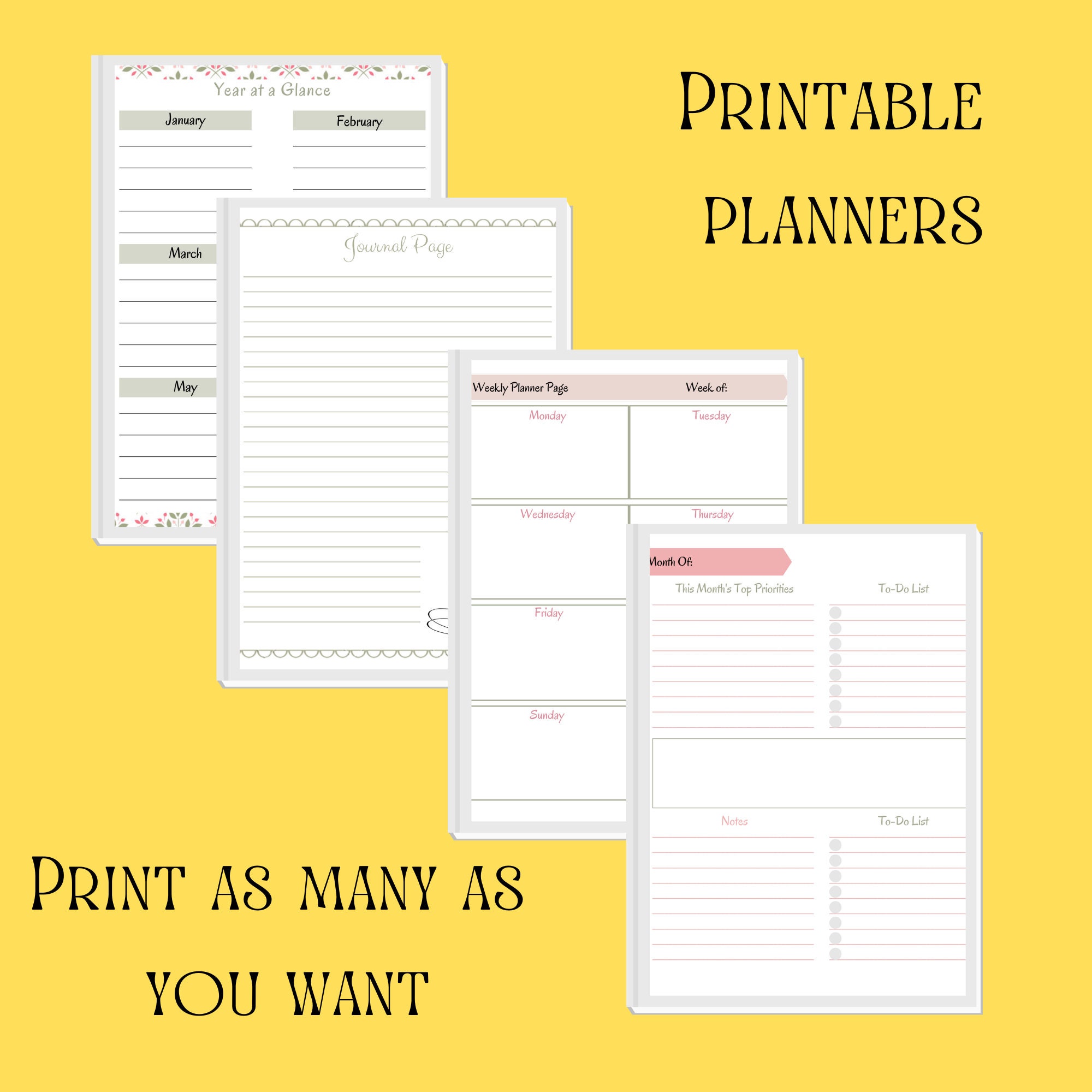 Printable Pink and Green Planner - Etsy