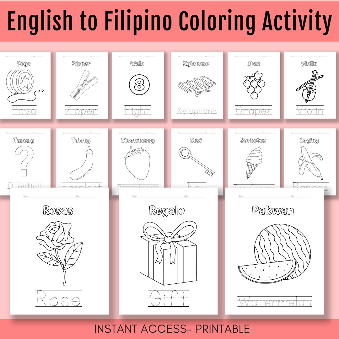 English to Filipino Color and Trace Activity Book - Etsy
