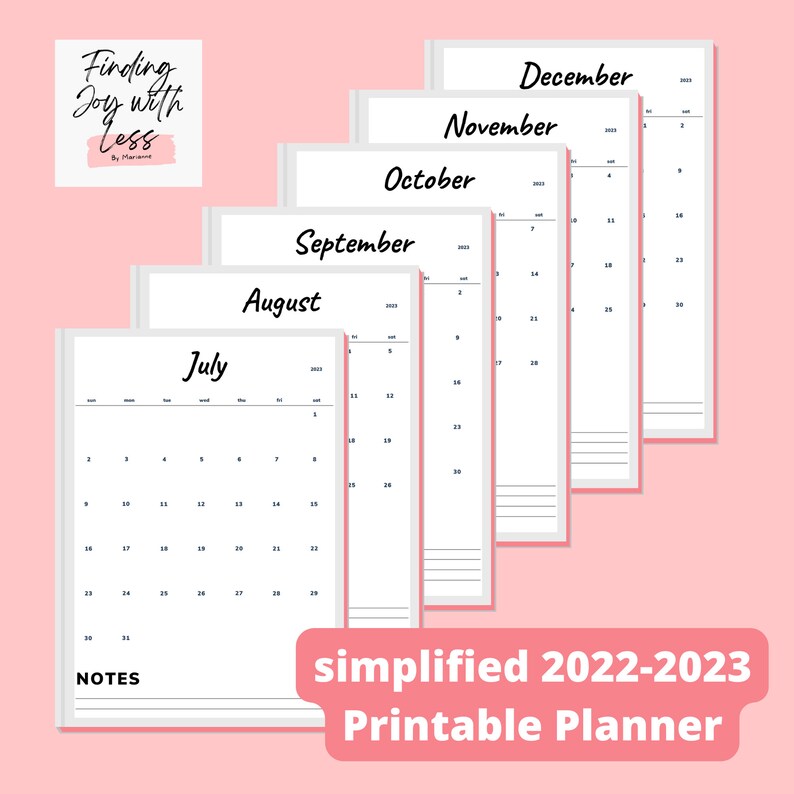 2022-2023 Simplified Printable Planner - Etsy