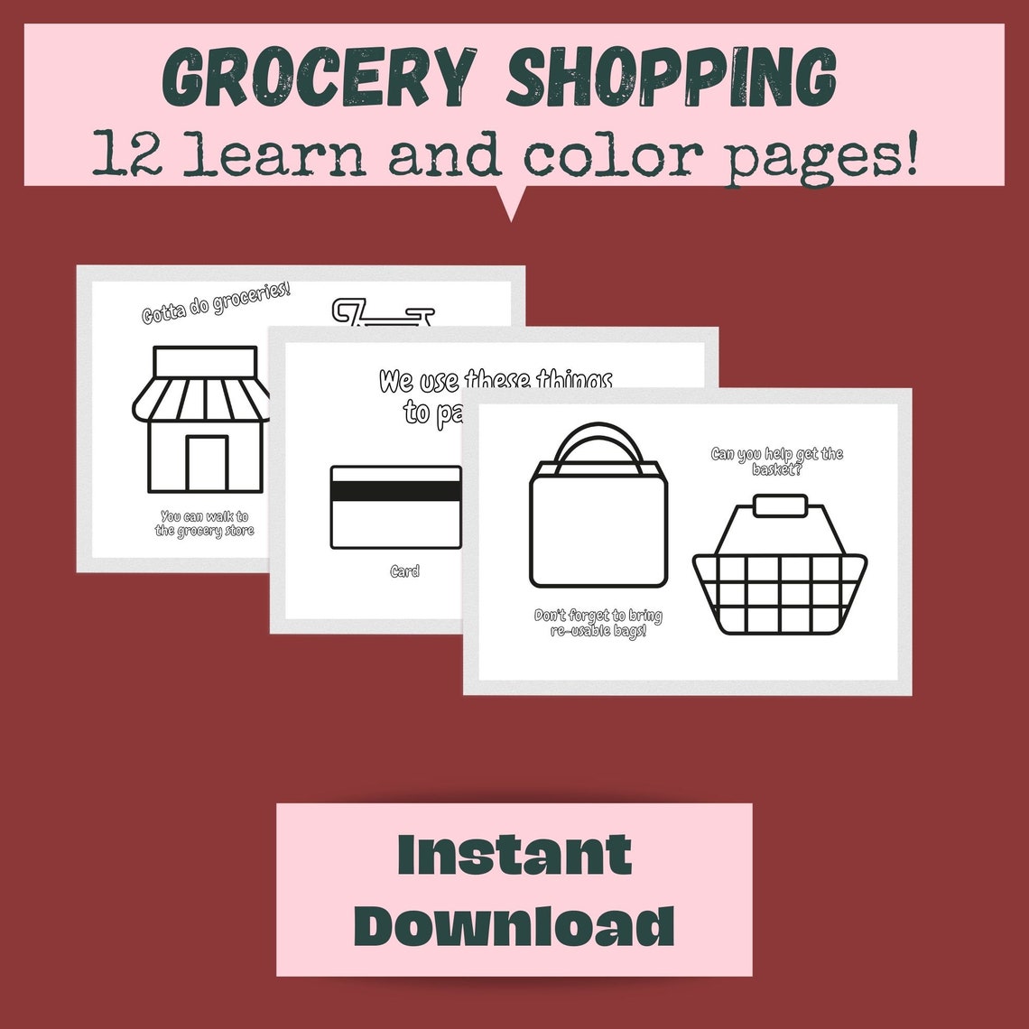 Grocery Shopping Kindergarten Coloring Book - Etsy