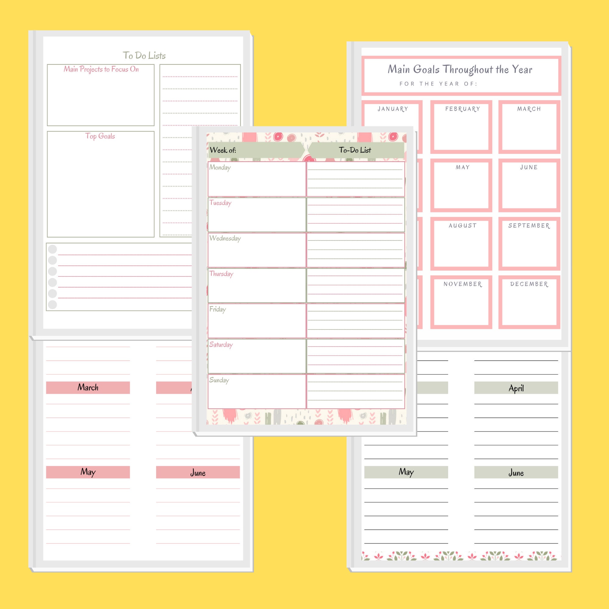 Printable Pink and Green Planner - Etsy