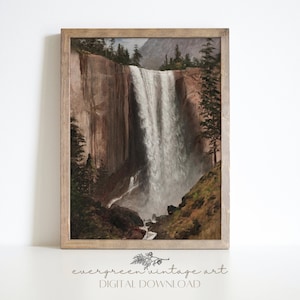Waterfall Print | Vintage Moody Cottagecore Woodland Nature Yosemite ...