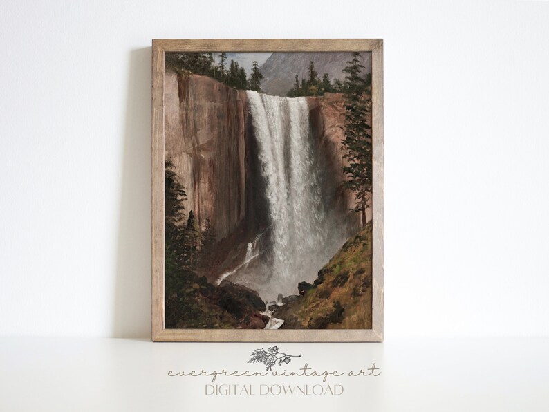 Waterfall Print Vintage Moody Cottagecore Woodland Nature - Etsy