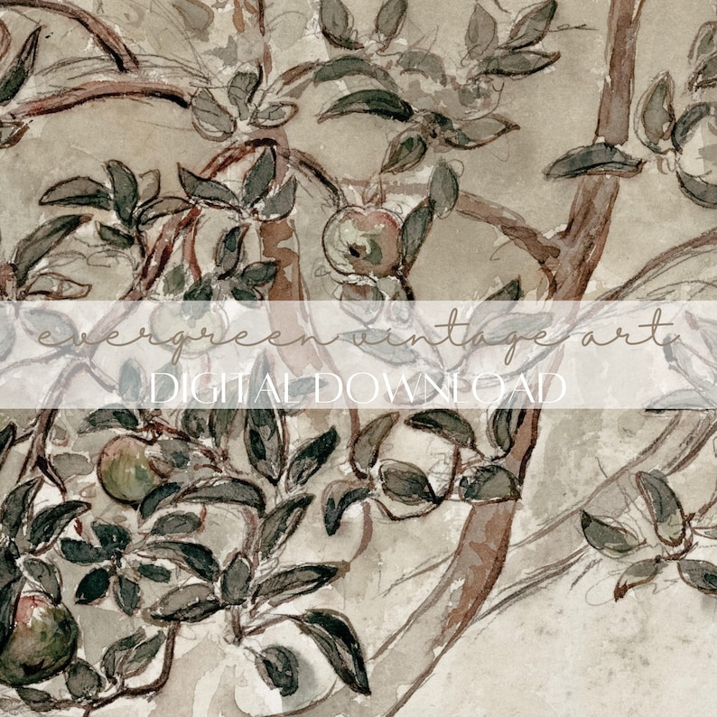 Set of 2 Vintage Apple Tree Branch Split Wall Prints | Neutral Rustic ...