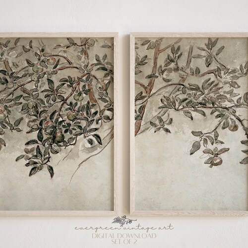 Set of 2 Vintage Apple Tree Branch Split Wall Prints Neutral - Etsy