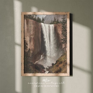 Waterfall Print | Vintage Moody Cottagecore Woodland Nature Yosemite ...