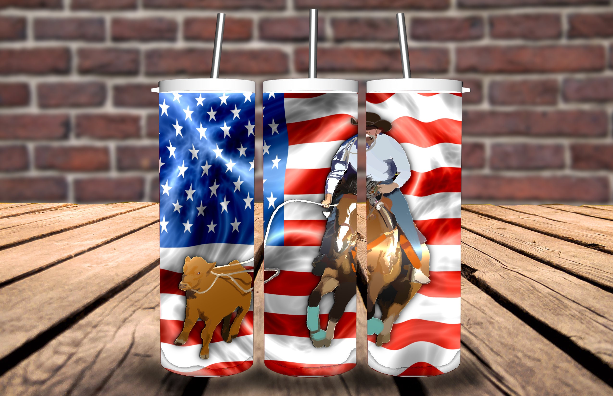 Rodeo Calf Roper With American Flag Background, 300 Dpi, Digital ...