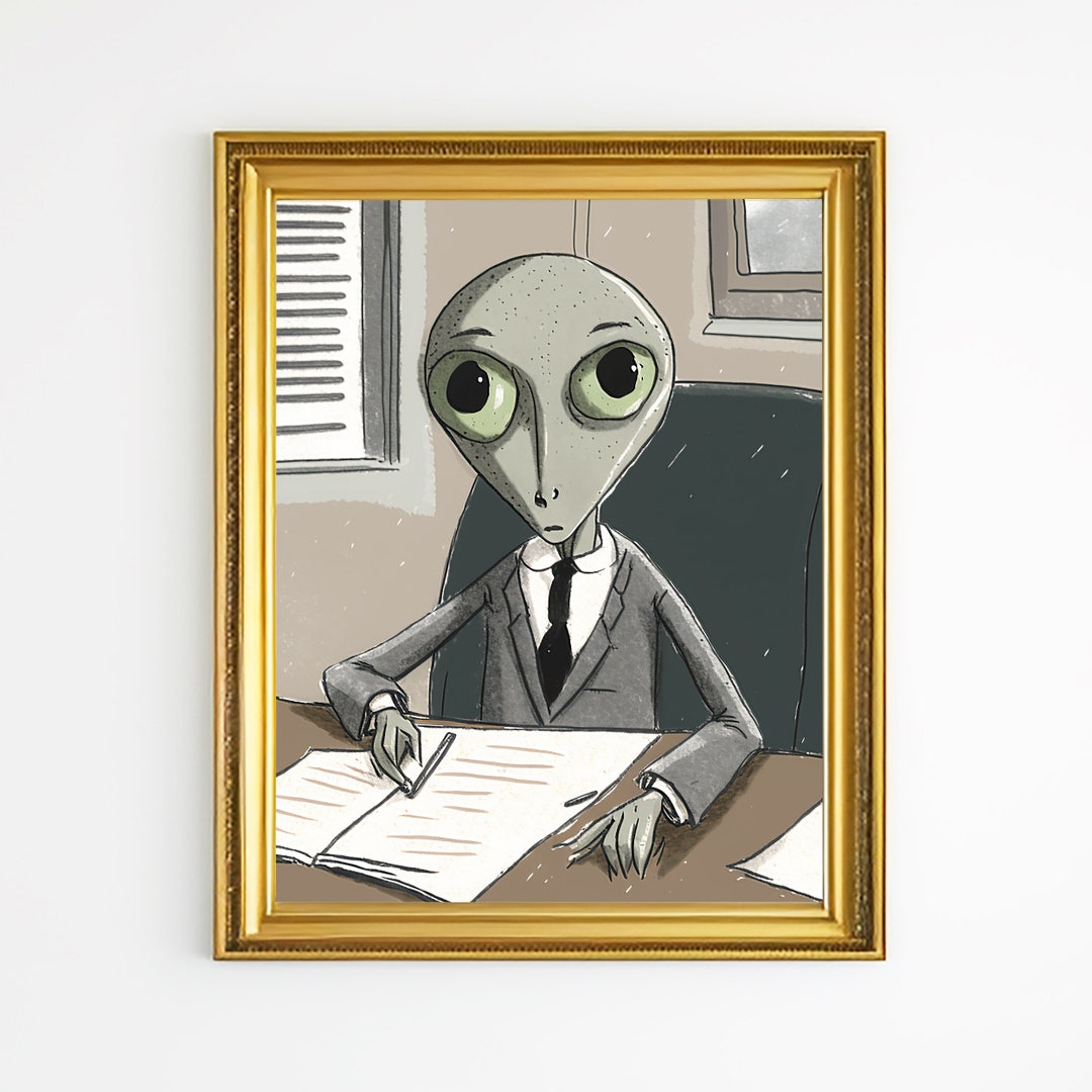 Office Wall Art, Alien at the Office, Digital Download, Printable Home ...