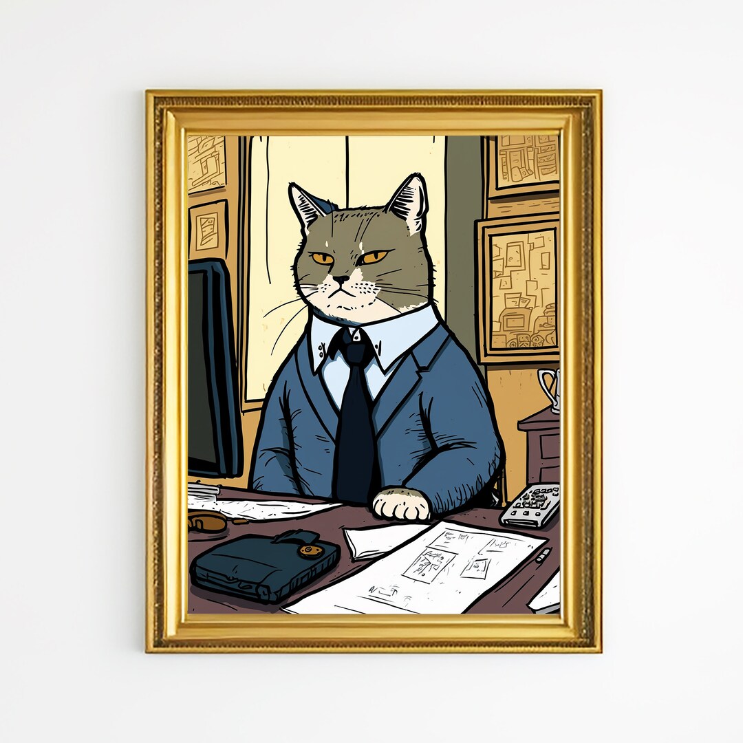 Office Wall Art, Cat Manager at the Office, Digital Download, Printable ...