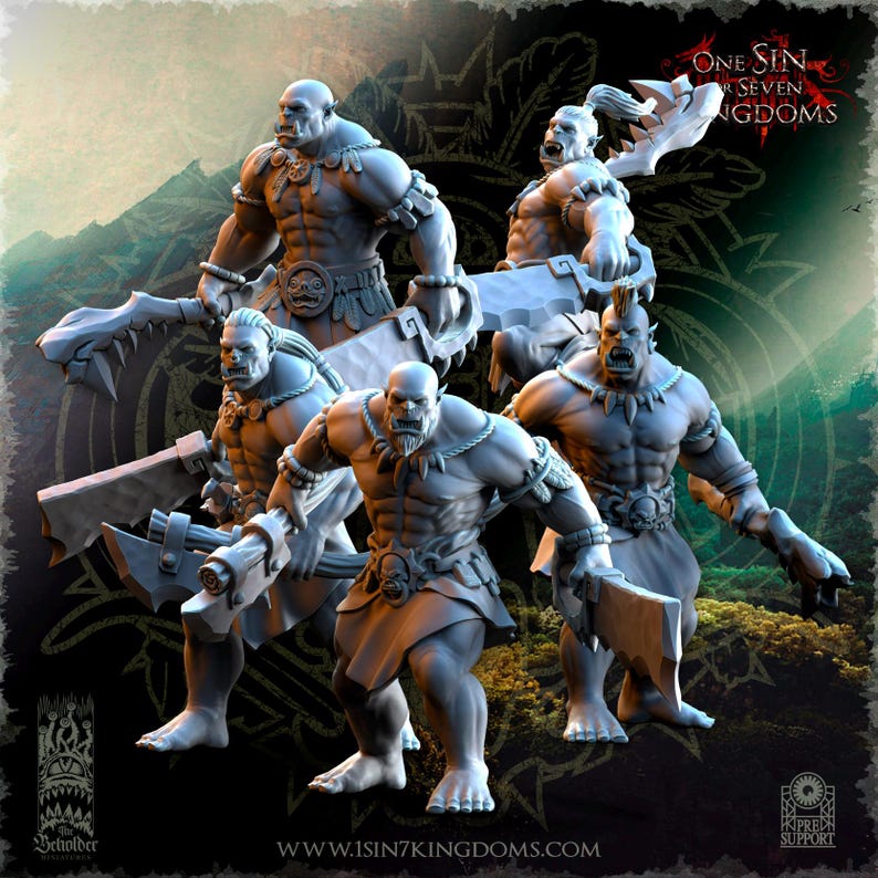 Orcs Army Starter Bundle: 32mm Greenskin Miniatures - Warriors, Trolls ...