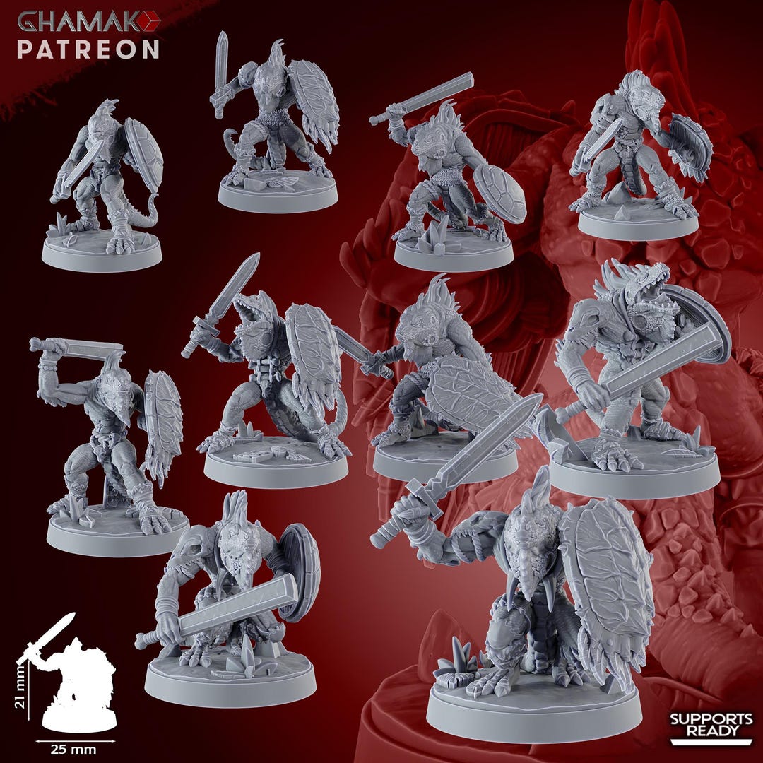 Lizardmen Miniatures Geckos Squad With Clubs & Shields - Ghamak - 32mm ...