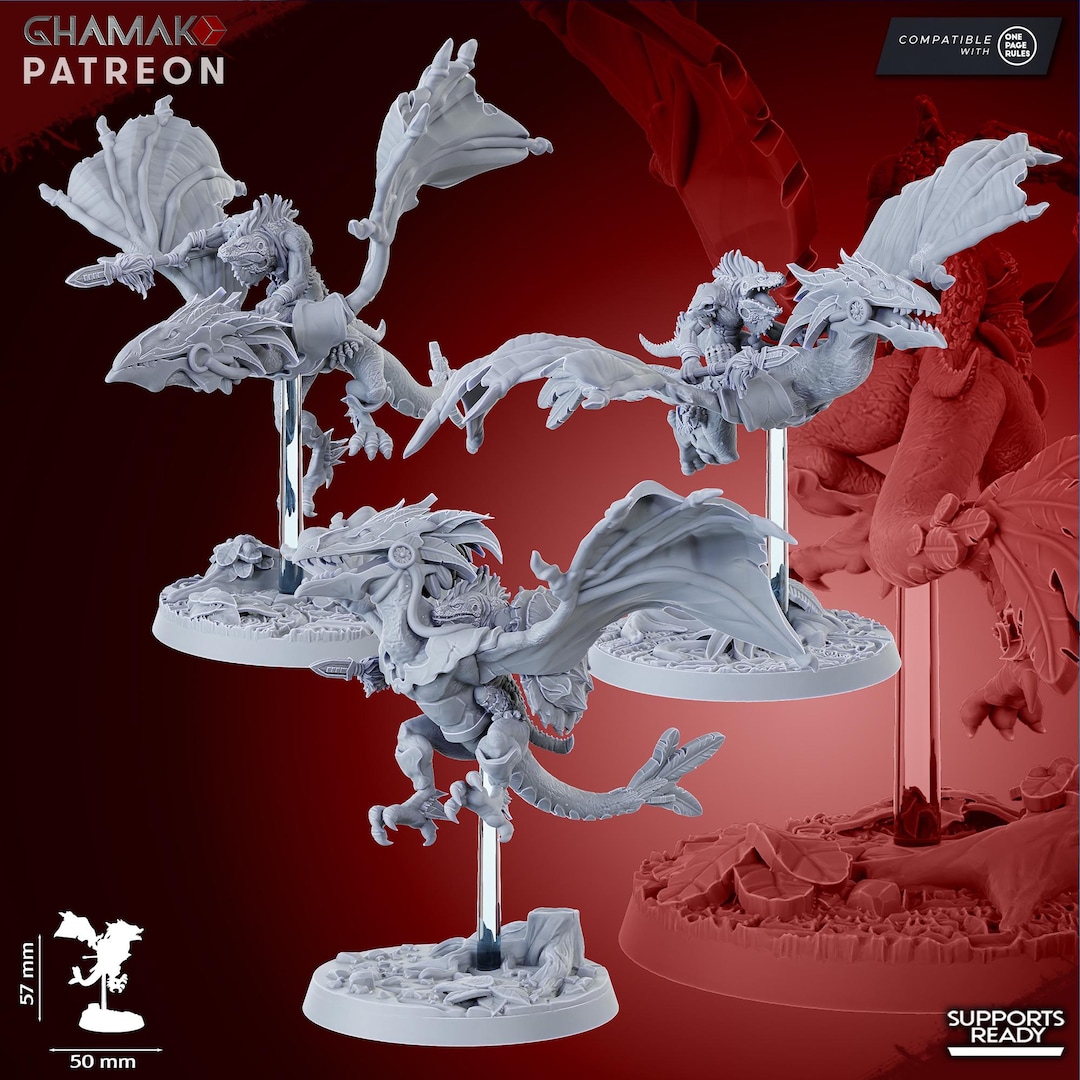 Lizardmen Miniatures Pterodactyls Squad - Ghamak - Winged Cavalry for ...