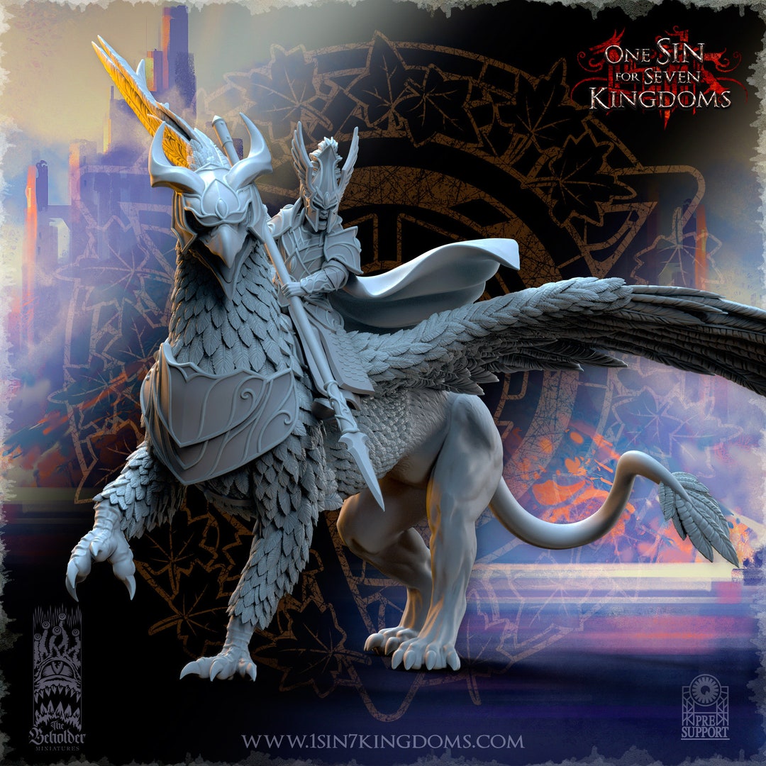 High Elf Lord on Gryphon – Elven Hero for Wargaming (32mm Scale) Resin ...