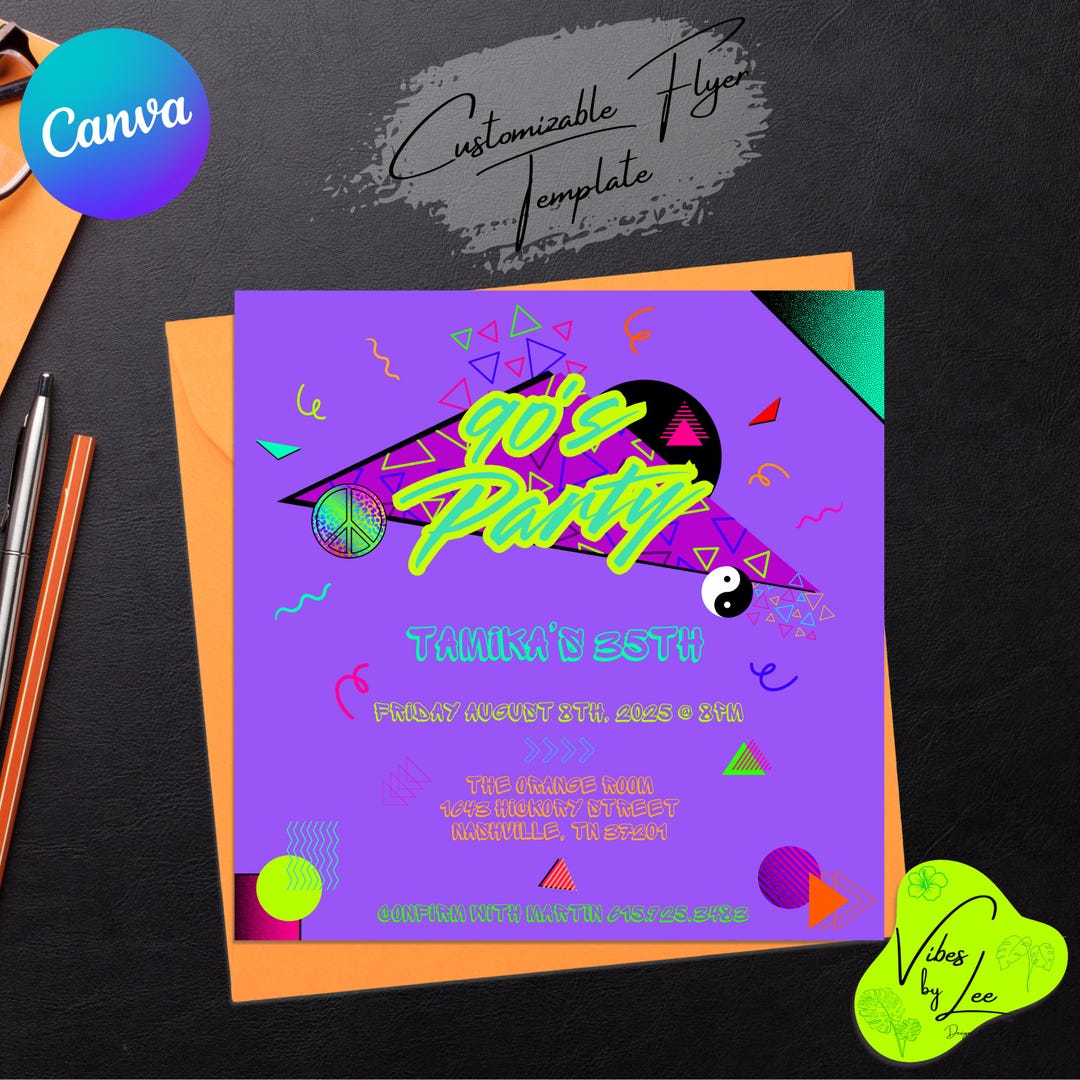 Editable Canva Template, 90’s Party, Event Flyer Template, Canva ...