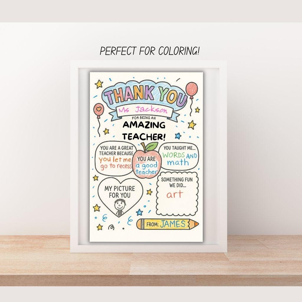 Teacher Appreciation Printable Gift | Thank You Coloring Pages for Kids ...
