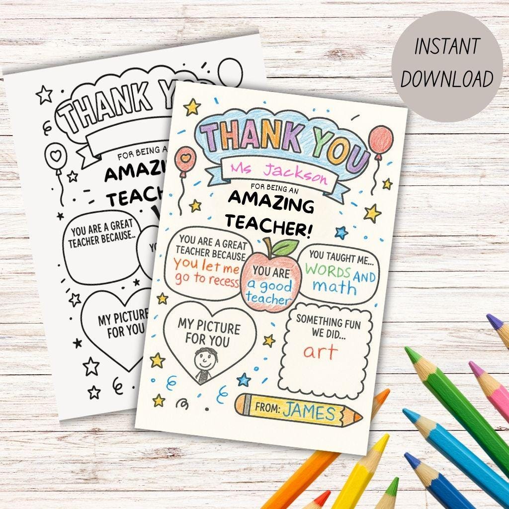 Teacher Appreciation Printable Gift | Thank You Coloring Pages for Kids ...