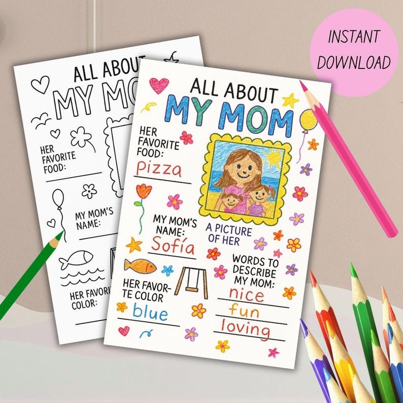 Mother’s Day Printable Coloring Page | All About My Mom | Fill in the ...